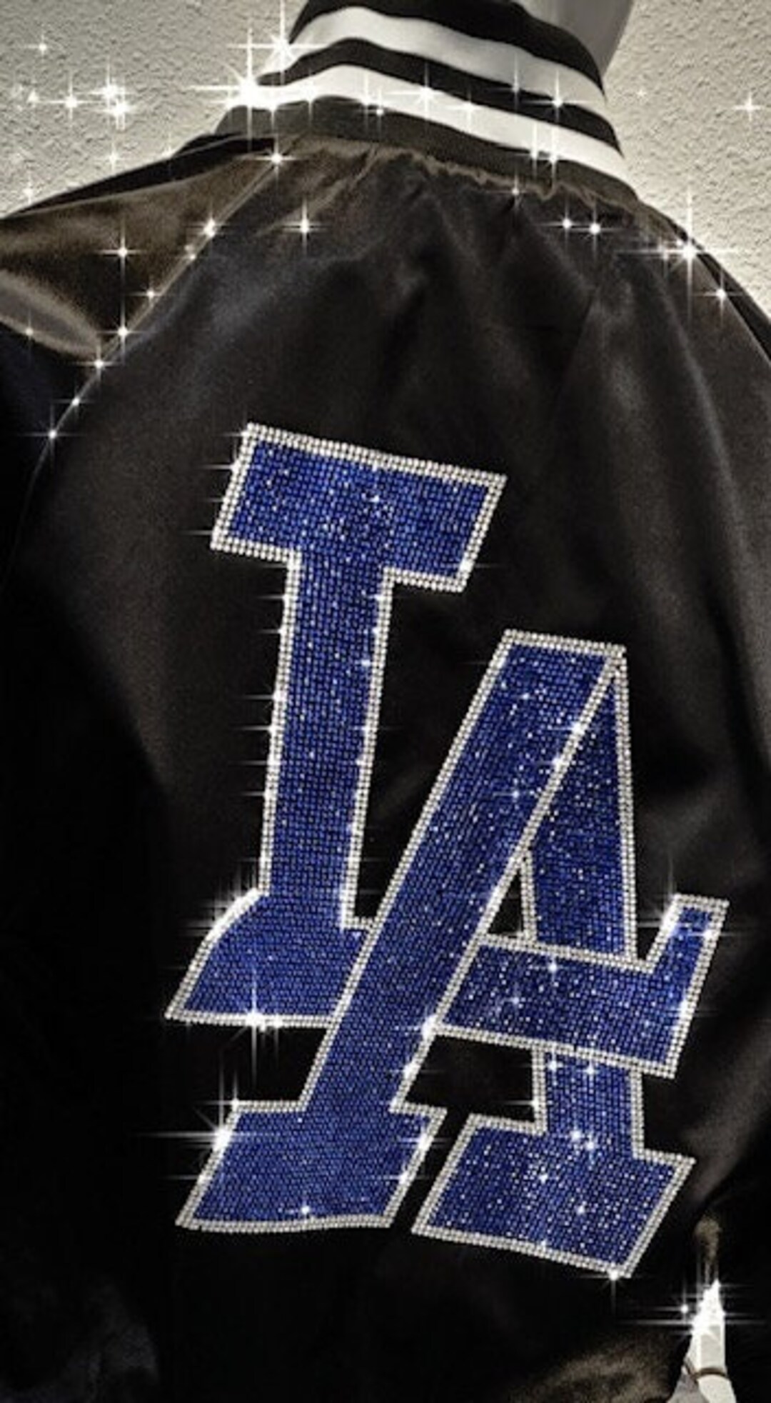 LA Baseball Black Satin Jacket, Rhinestone LA Back, Bling LA Ladies ...