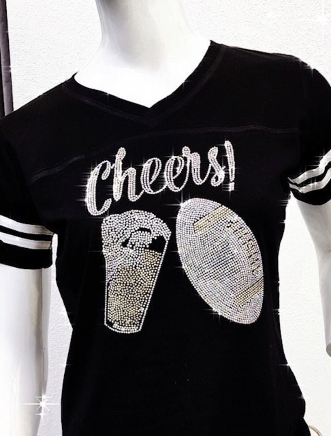 Football Bling Shirt, Rhinestone Football Beer Shirt, Cute Cheers Shirt ...