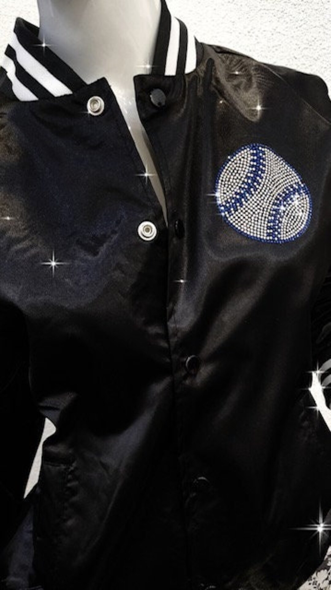 Custom Bling Black Baseball Bomber, Rhinestone Player Name and Number ...