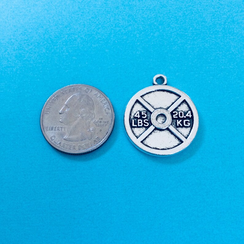 1 Silver 45 LBS 20.4 KG Weight Plate Charm / Barbell / Dumbbell / Disc ...