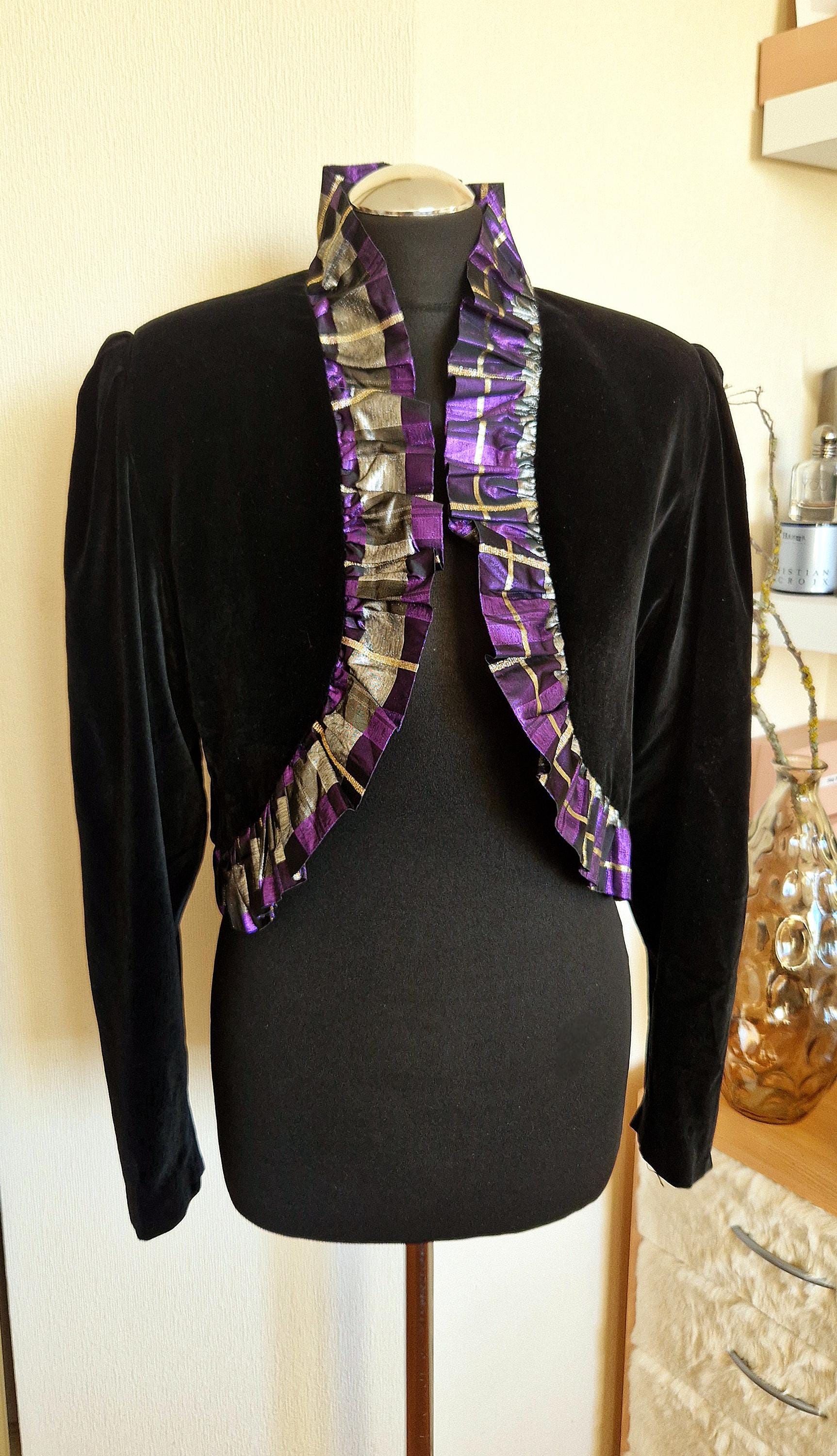 80s/90s Vintage Bolero in Purple & Black Velvet - Etsy