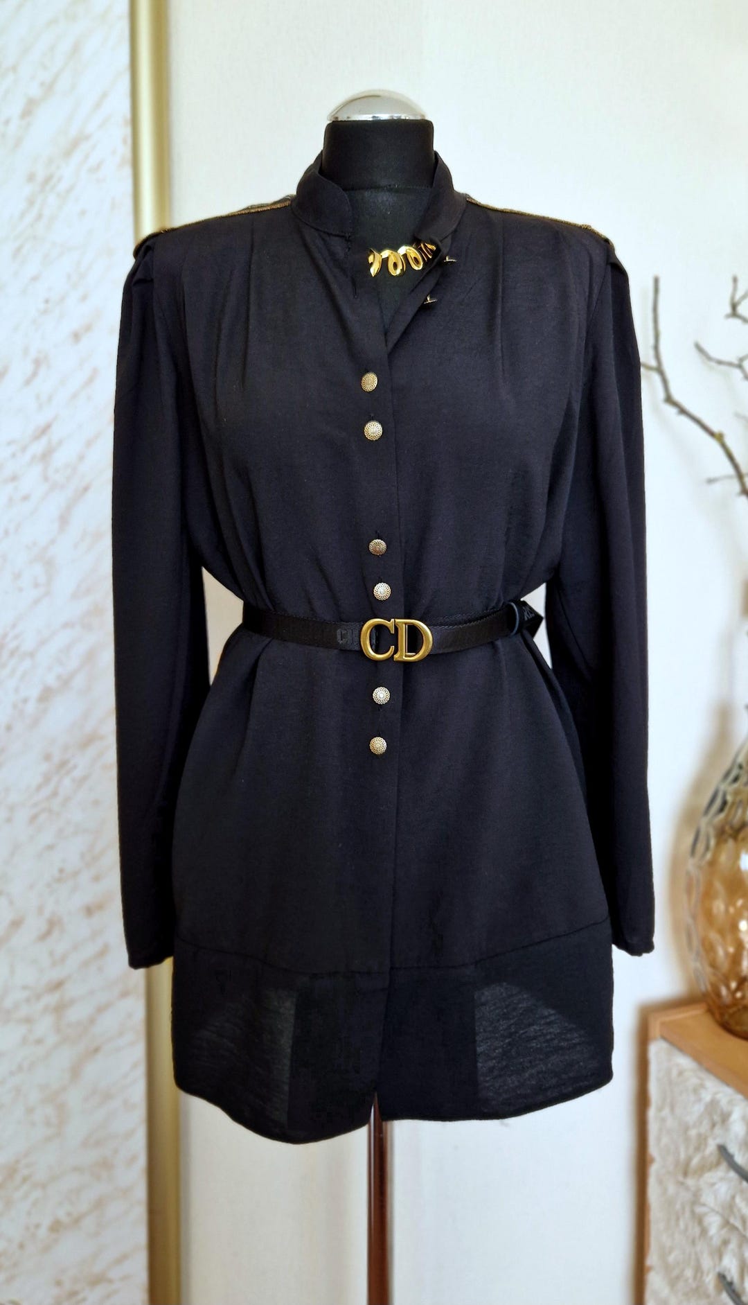 80s/90s Vintage Finland Black Shirt With Gold Buttons and Trim on the ...