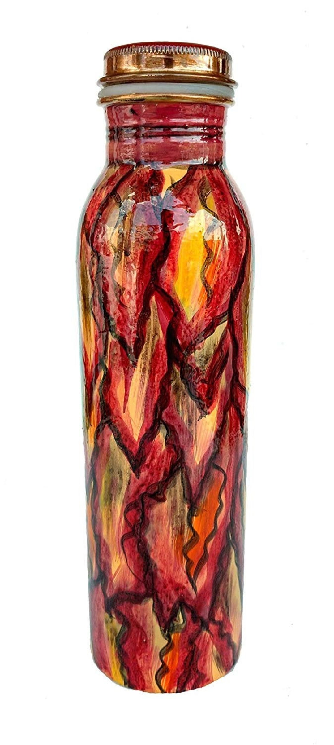 Pure Copper Water Bottle Hand Painted Root Theme Drinkware 950 - Etsy