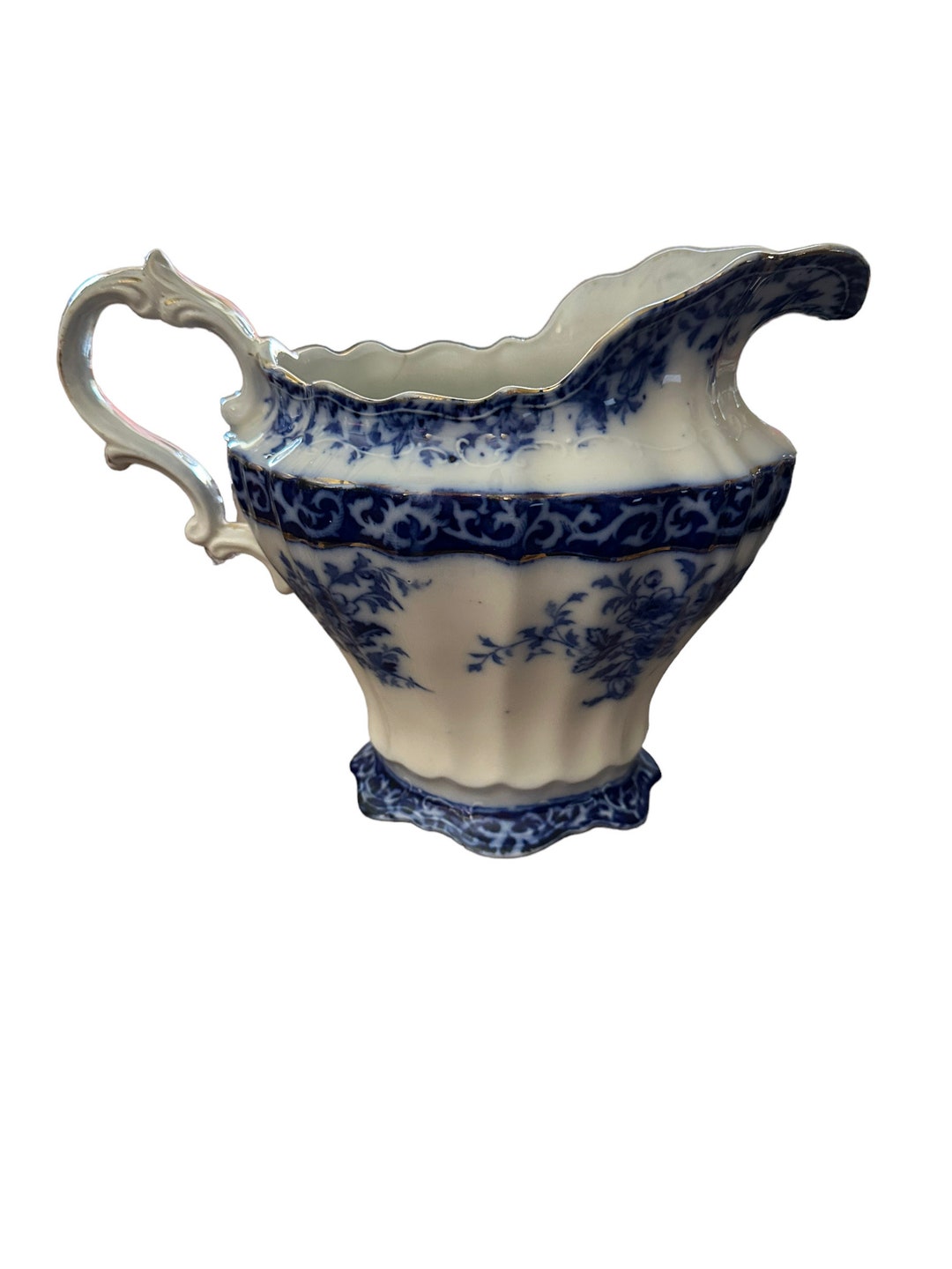 Stanley Pottery Touraine Flow Blue With Gold Trim Water Pitcher Made in ...