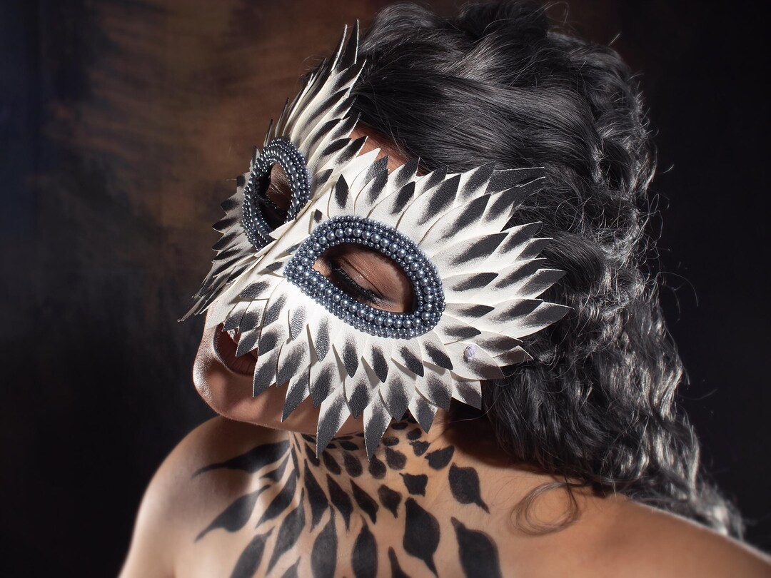 Elegant Snowy Owl Masquerade Mask With Silver Beads - Handcrafted Faux ...
