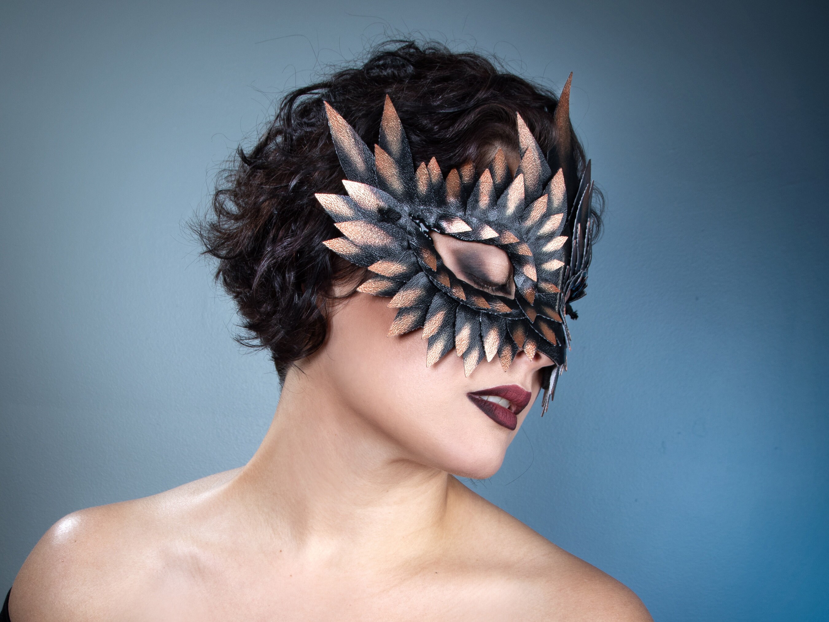 Small Black Mask Gold Tipped Masquerade Masks Women Burning - Etsy