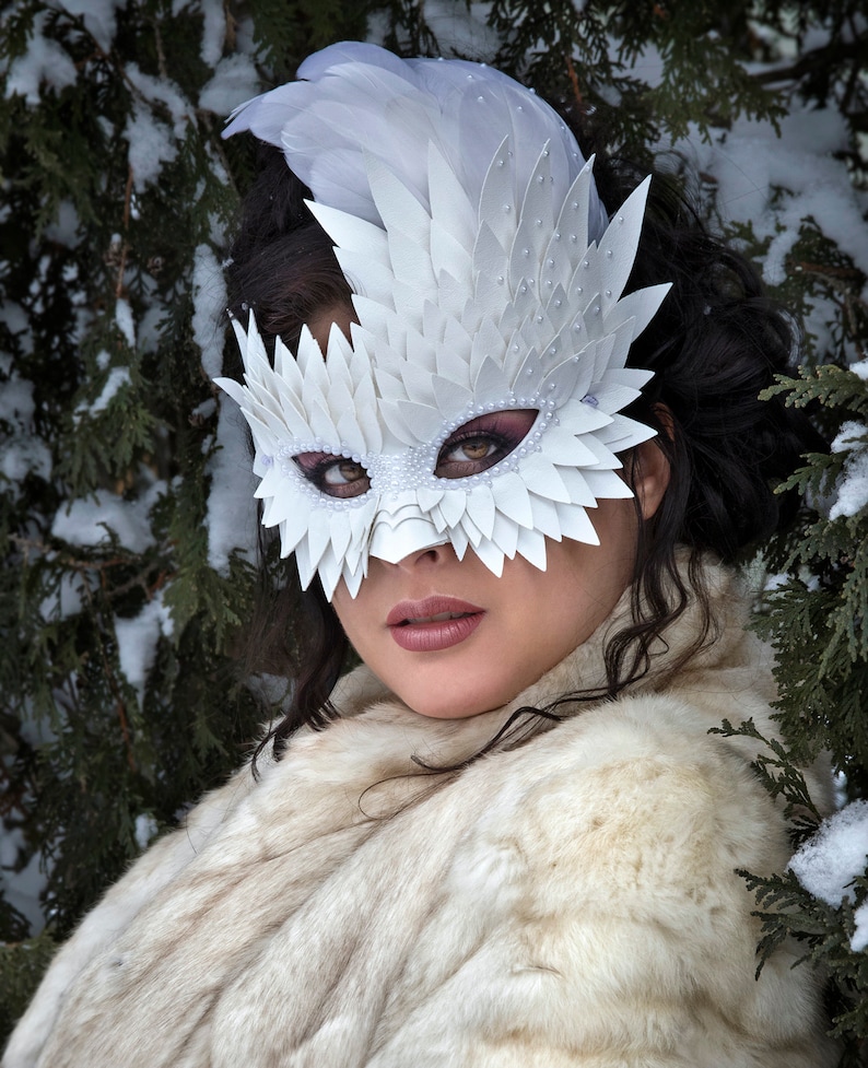 White Feather Mask Masquerade Masks Women Burning Man Faux - Etsy Canada