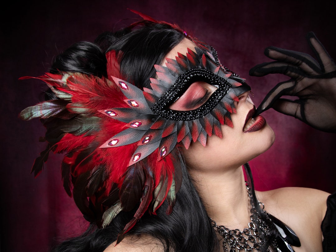 Red Feather Phoenix Masquerade Mask, Masks for Women, Mardi Gras - Etsy