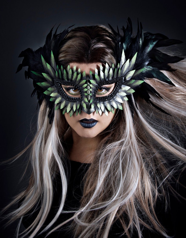 Serpent Goddess Mask Green Feather Mask Masquerade Mask - Etsy