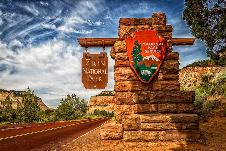 Zion National Park Entrance Sign | Photograph | Utah, United States - Etsy