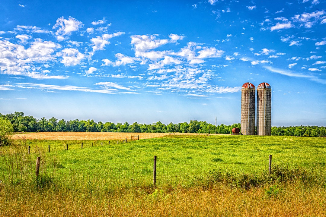Agricultural Silos in a Farm Field | Landscape Wall Art | Western ...