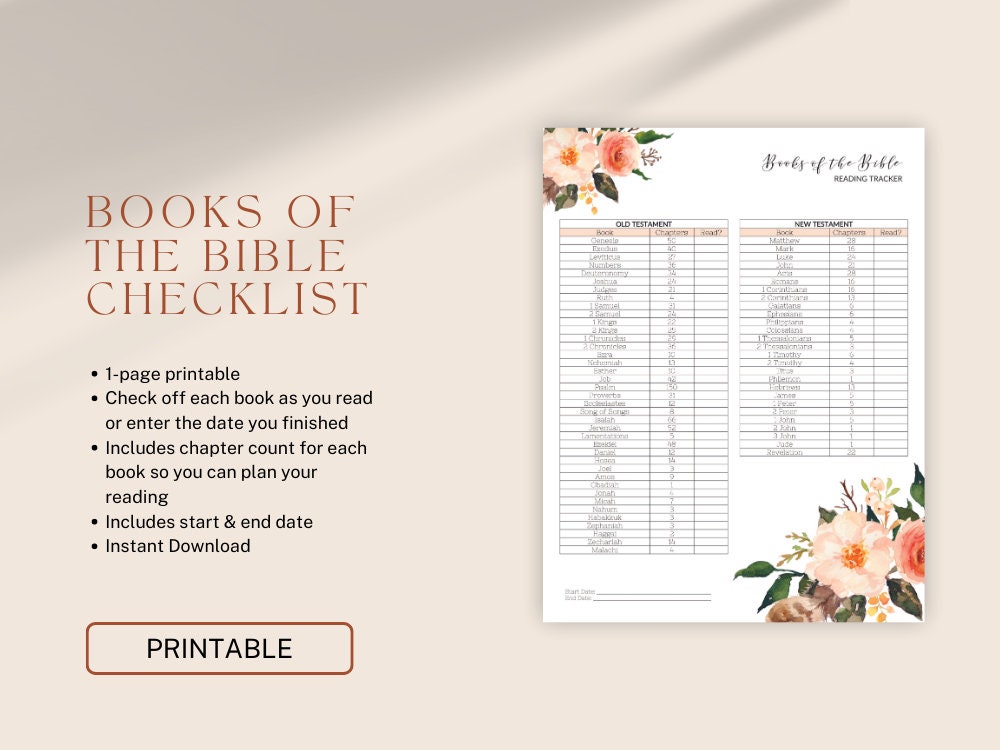 Books of the Bible Checklist & Reading Tracker | Reader Printable ...