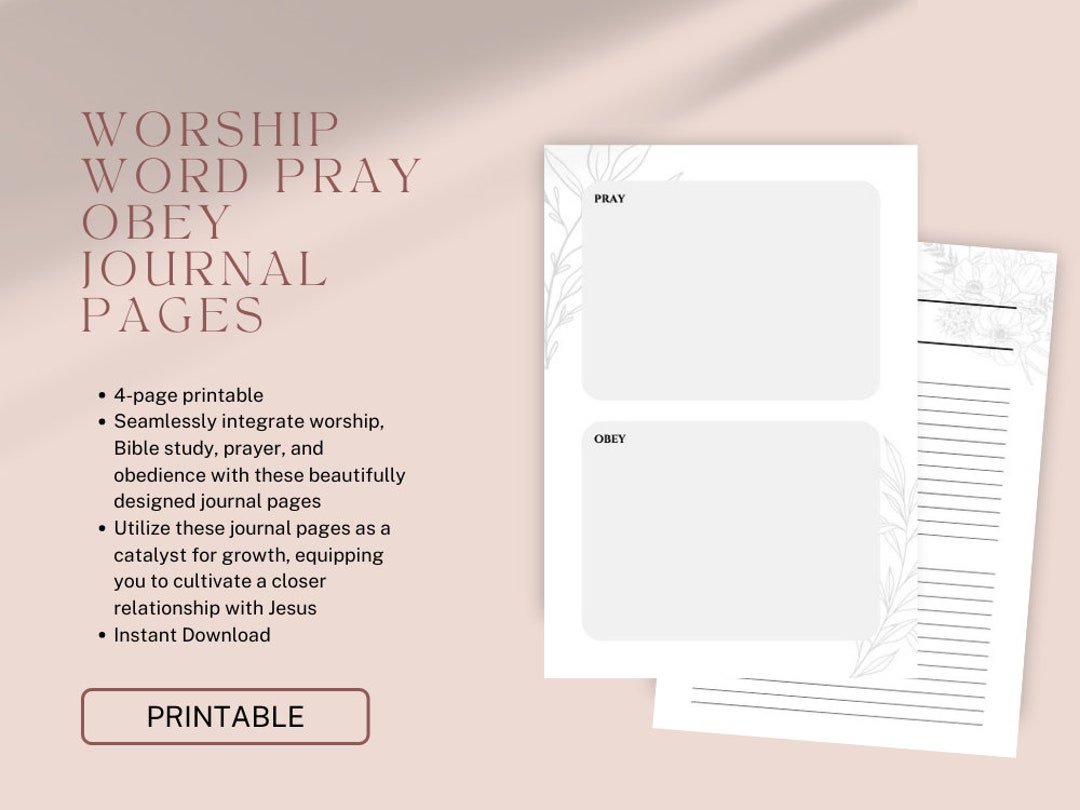 Worship, Word, Pray, Obey Journaling Pages | Journal Printable | Bible ...