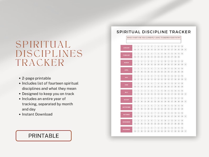Spiritual Disciplines Tracker | Definitions and Yearly Habit Tracker ...