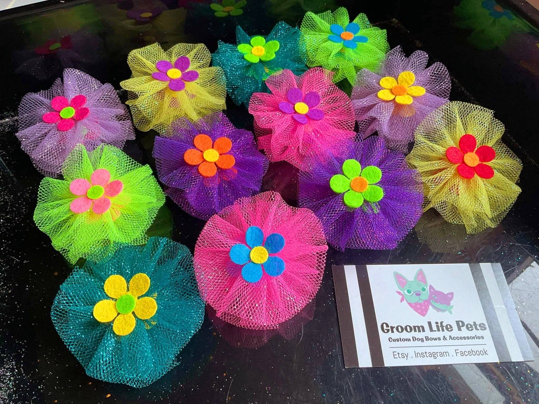 Flower Dog Bows, Hippie Daisy Grooming Top-knot Bows, Dog Groomer's ...