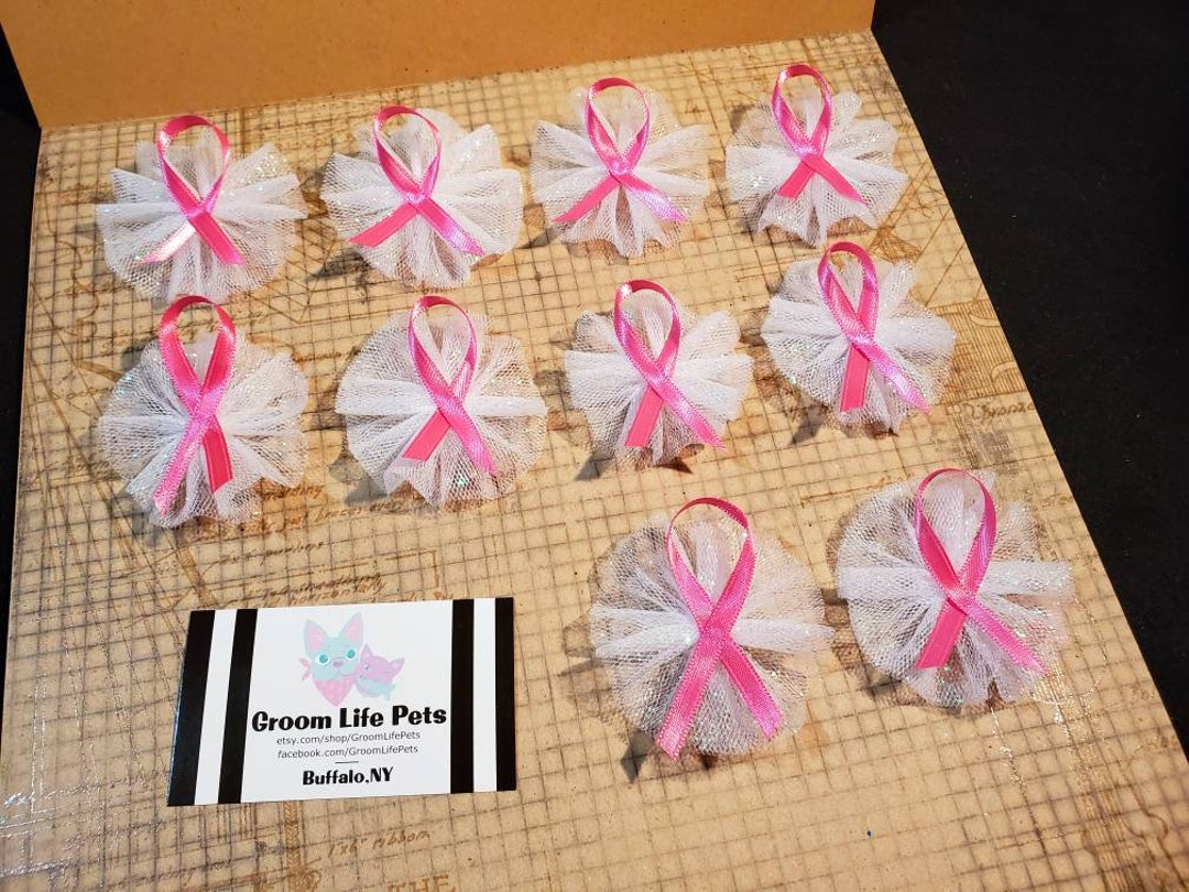 Breast Cancer Ribbon Dog Bows, Cancer Awareness Grooming Top-knot Bows ...