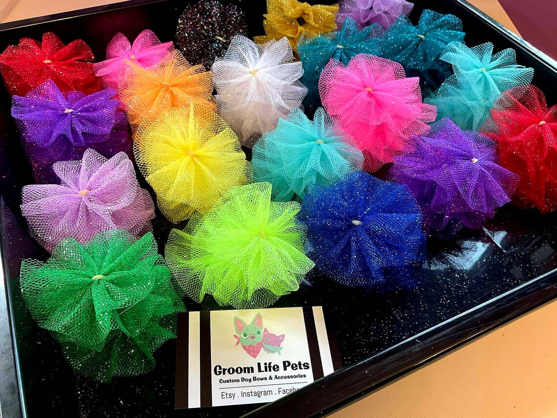 Plain DOG BOWS, Tulle Dog Bows, Grooming Dog Topknot Bows - Etsy
