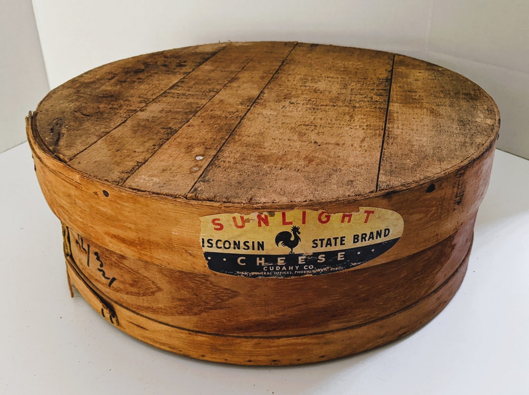 Mid Century Wooden Cheese Wheel Box Sunlight Wisconsin Brand Cudahy Co ...