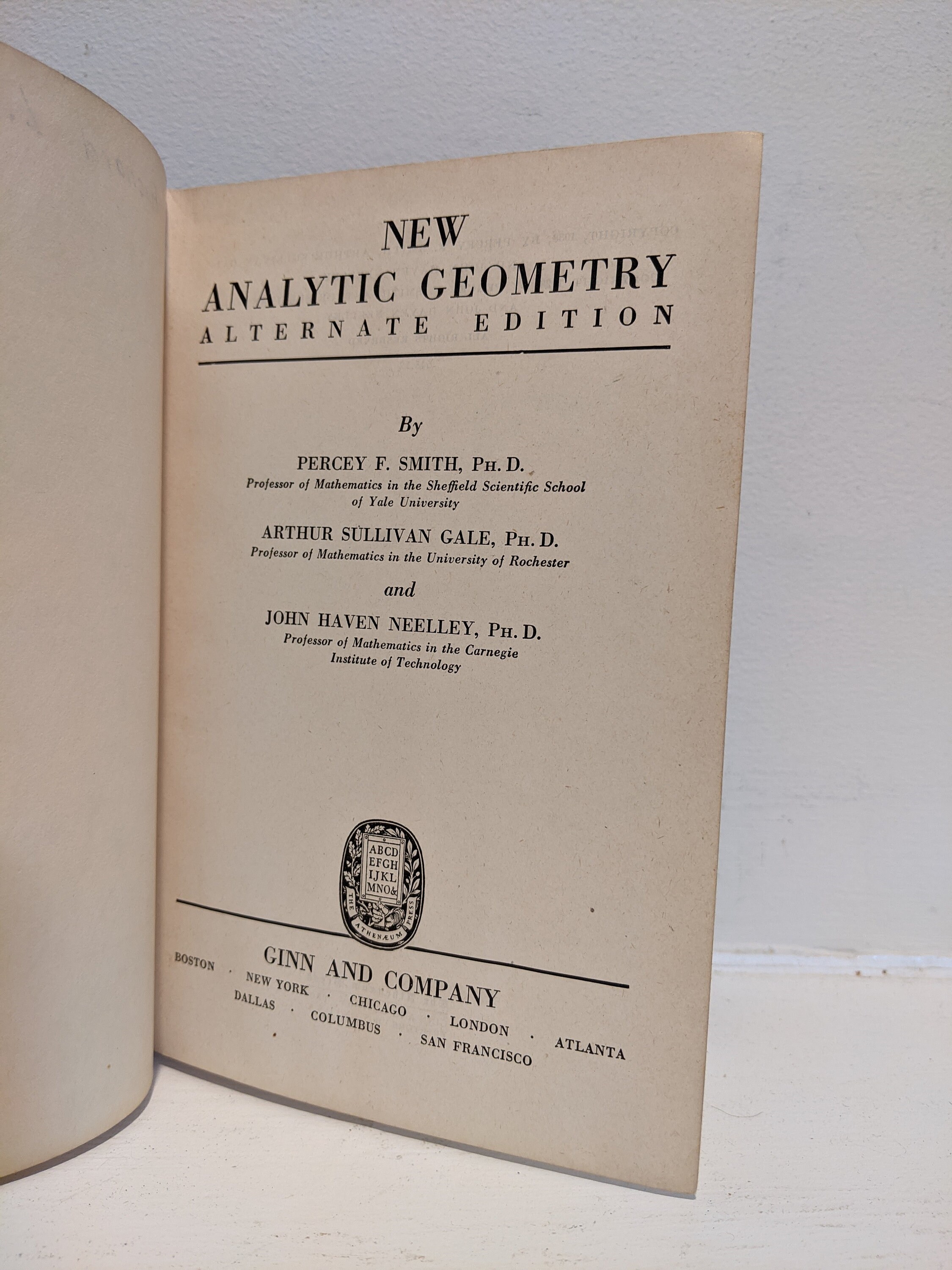 1938 New Analytic Geometry: Alternate Edition by Smith, Gale & Neeley ...