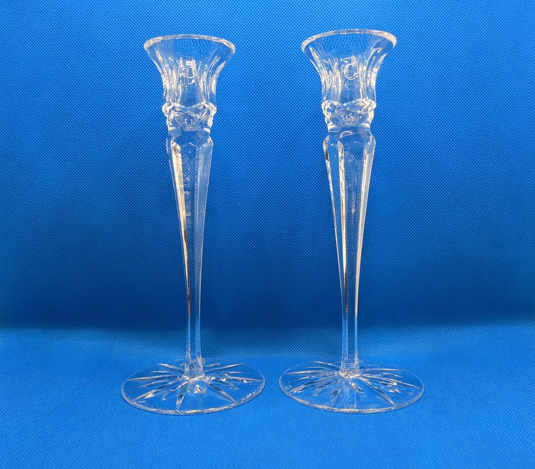 Pair of Miller Rogaska Lead Crystal Candlesticks Candle Holders Vintage ...