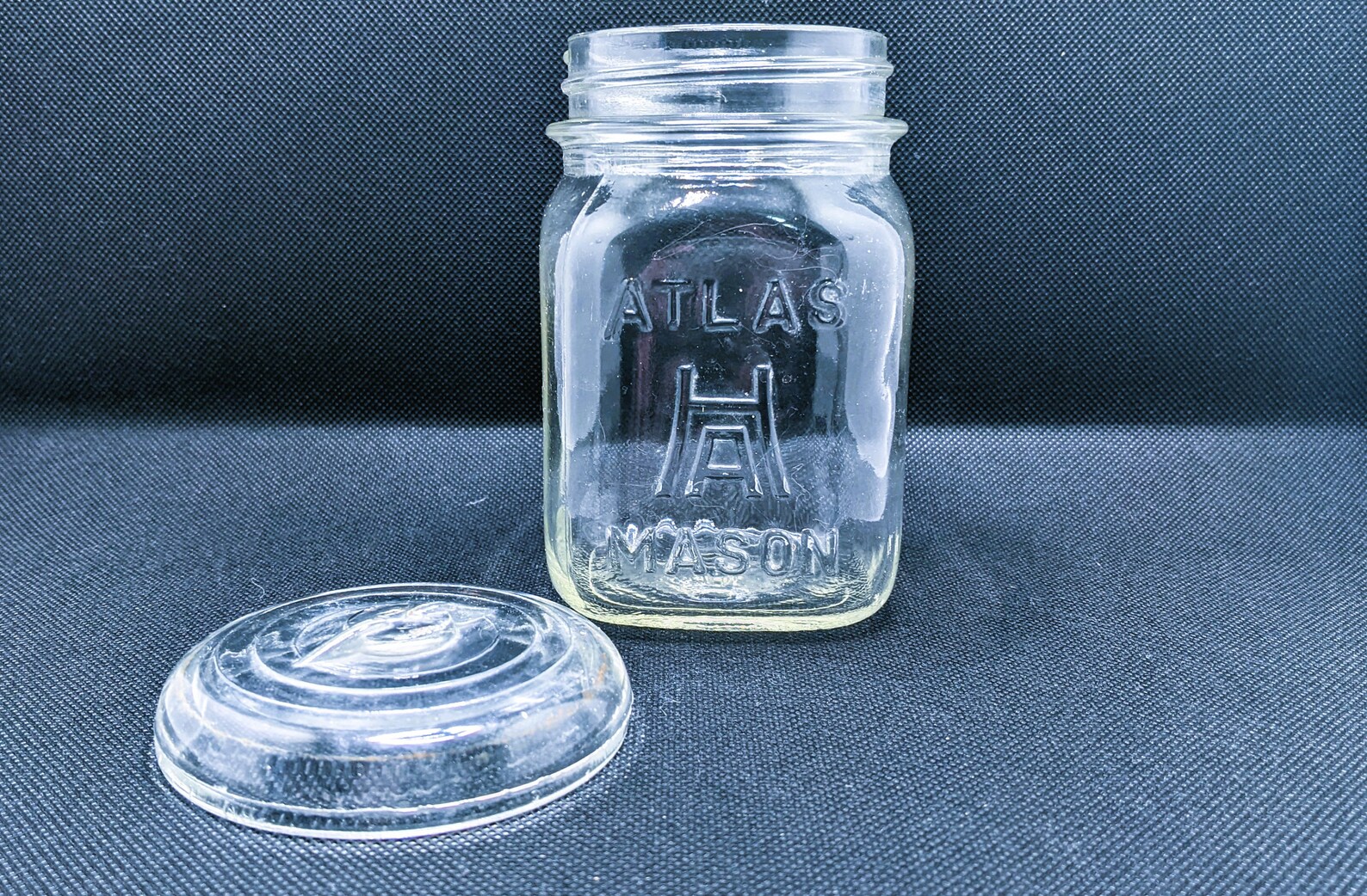 C 1920s Alas Square Mason Jar H Over A Embossed Vintage Canning Jar ...