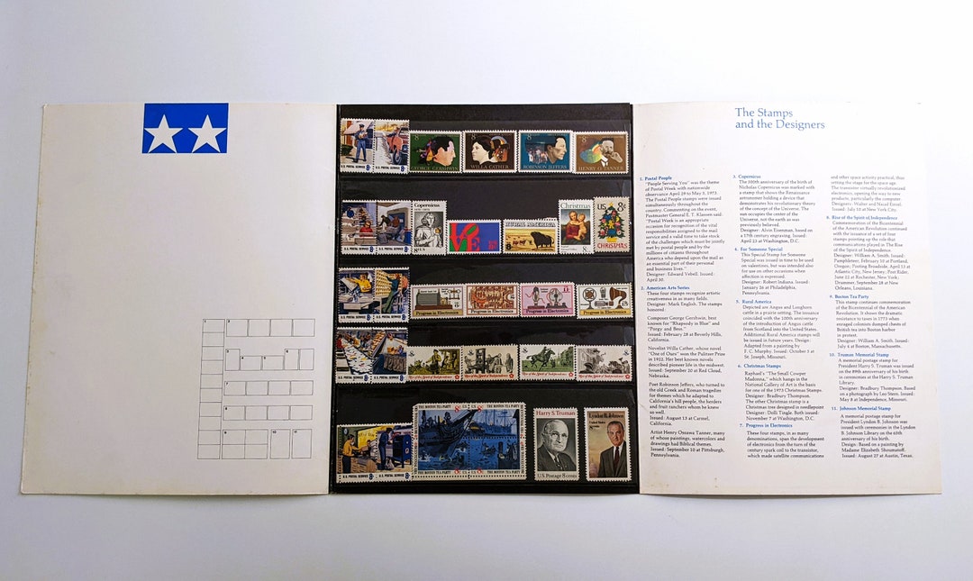 1973 USPS Stamps Souvenir Mint Set Album Original Envelope US Postal ...