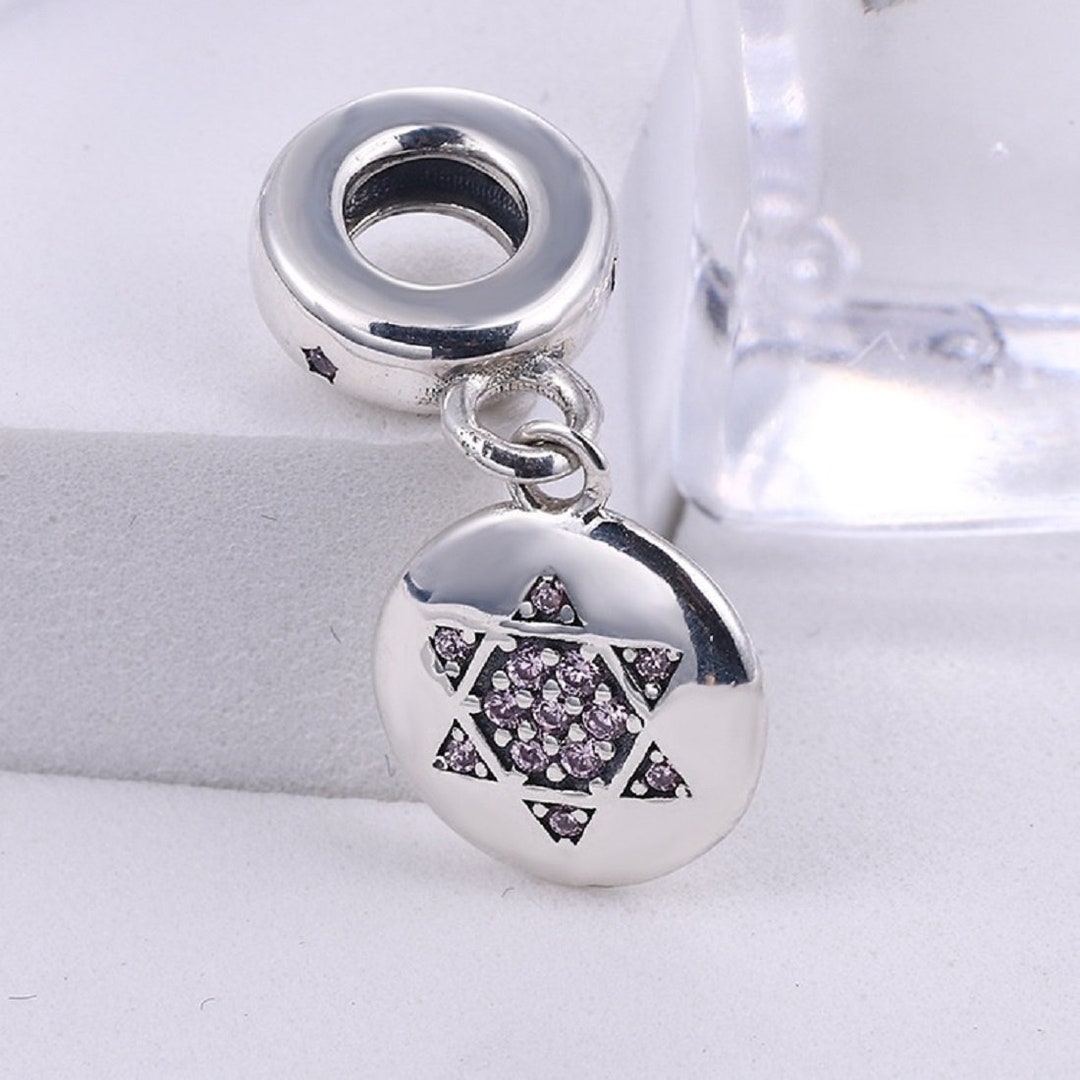 Star of David Dangle Charm Sterling Silver 925 With Pink Cubic - Etsy