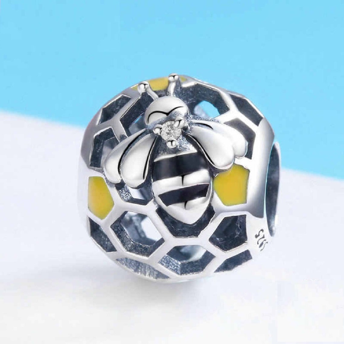 Honey Bee Bead Charm With Enamel Made From Sterling Silver 925 | Etsy