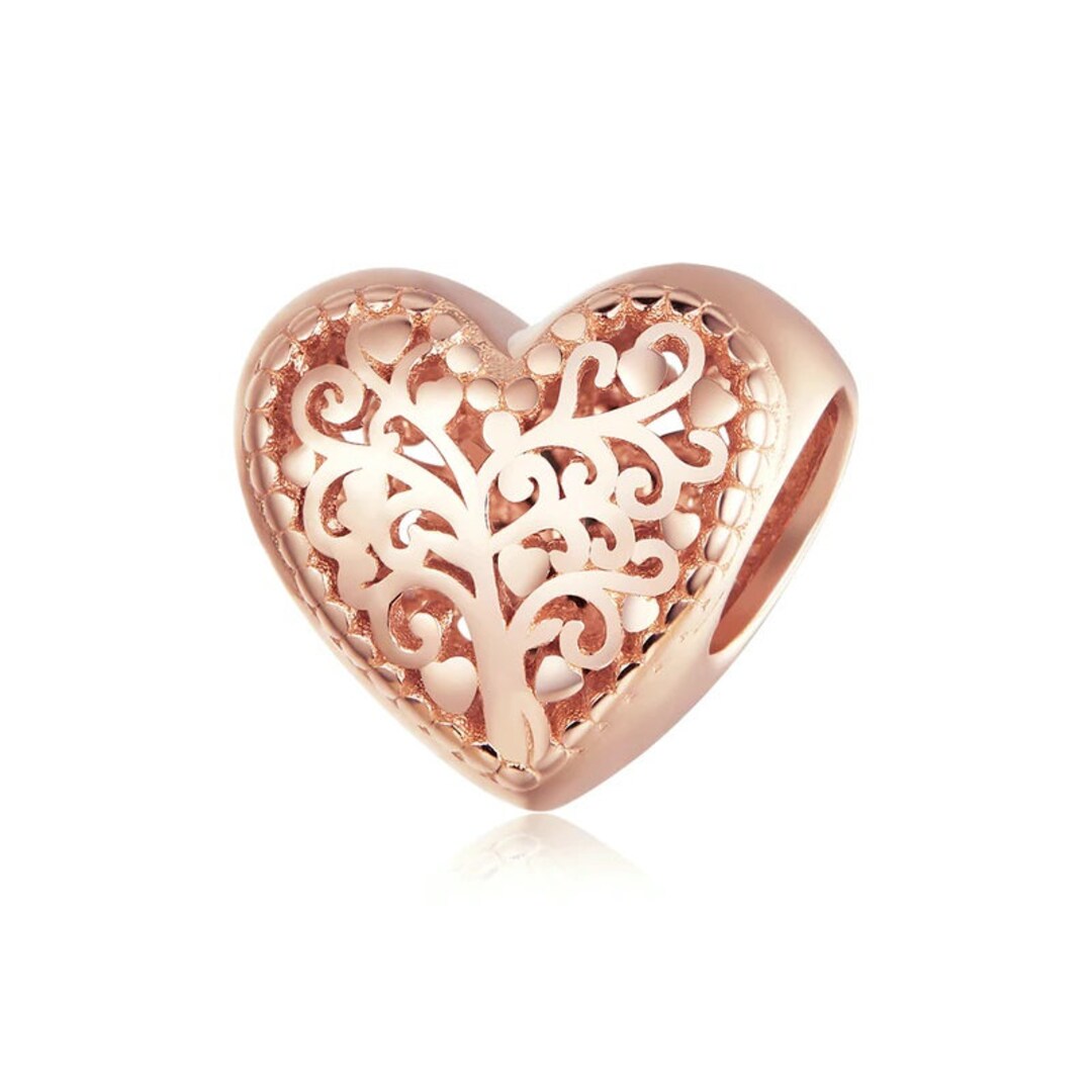 Rose Gold Heart Tree of Life Charm Made Sterling Silver 925 - Etsy
