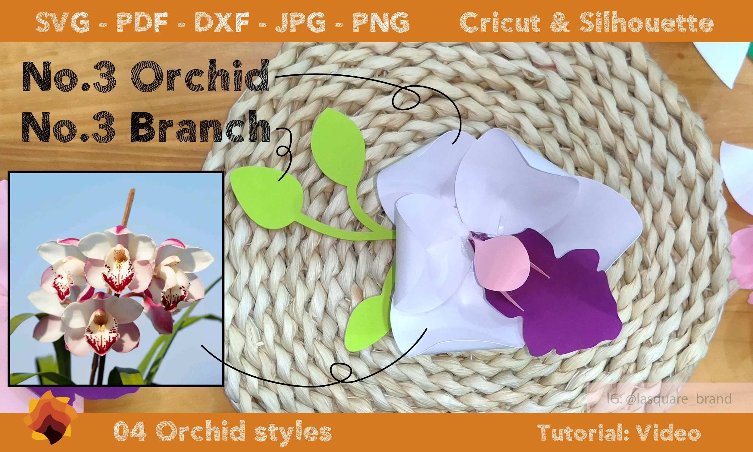 04 Orchids Paper Flowers Templates SVG PDF DXF Jpg Png, Diy Paper ...