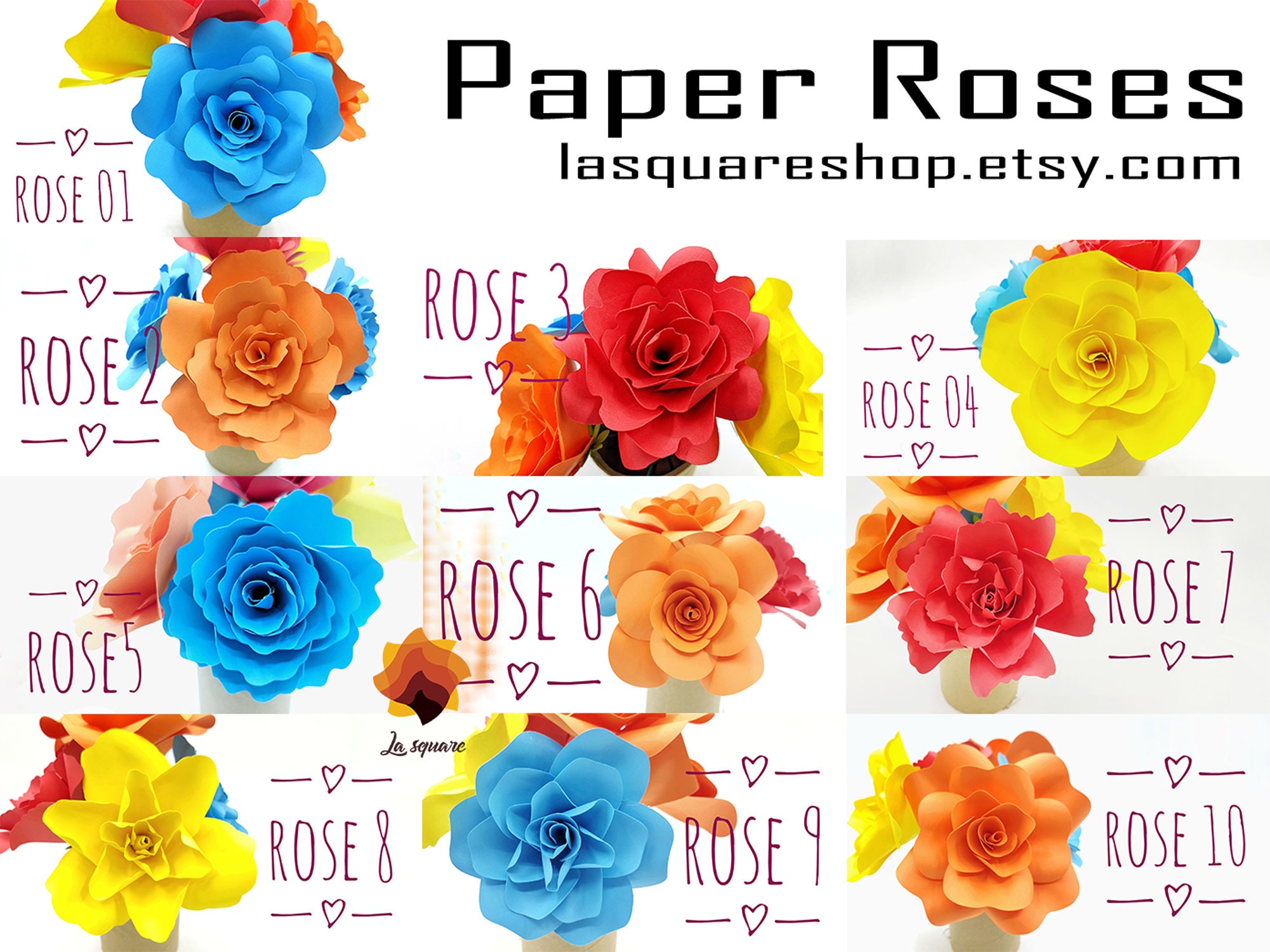 40 Rose Paper flower templates Paper Roses svg Paper Flower | Etsy