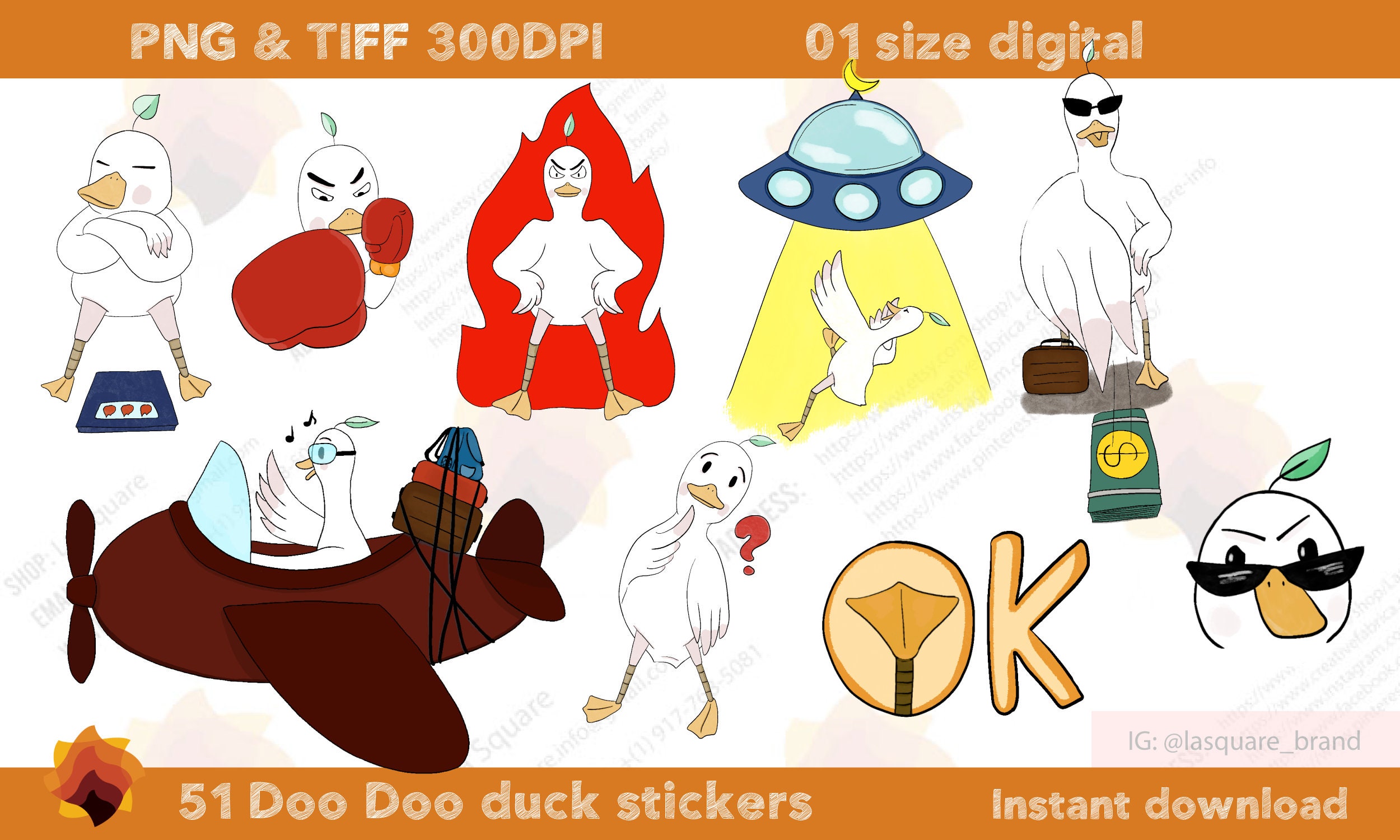 50 Digital Stickers Doo Doo Duck Kawaii Duck PNG Clipart - Etsy