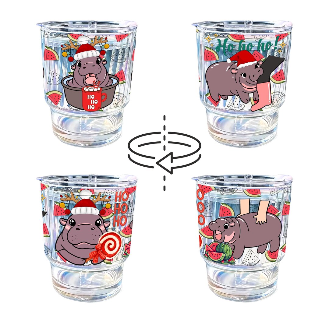 Little Hippo Moo Deng Glass Tumbler With Lid & Straw 400ml/13.5oz Xmas ...