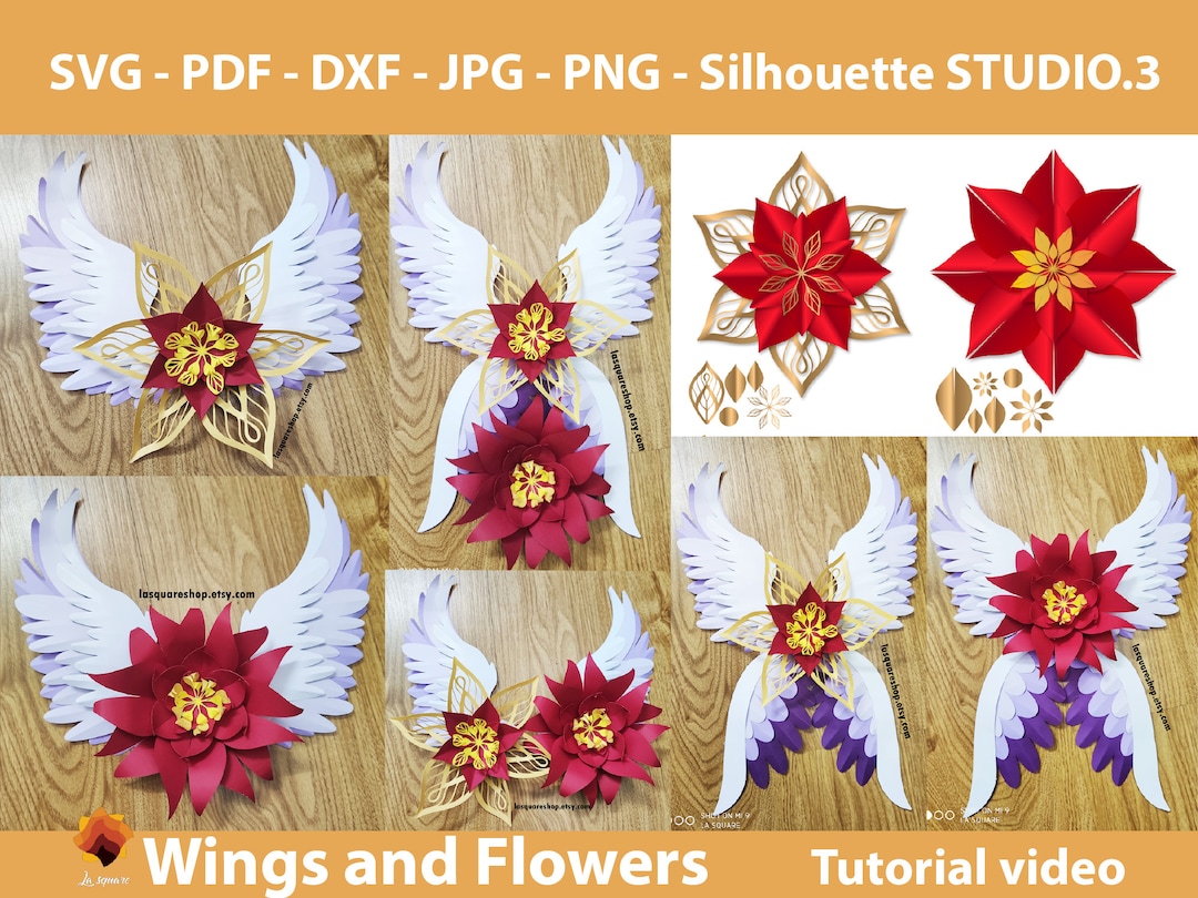 18 Wings 02 Paper Flowers Templates, Christmas Laser Paper Flowers ...