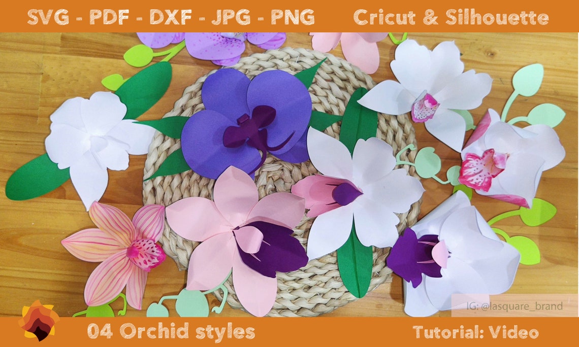 04 Orchids Paper Flowers Templates SVG PDF DXF Jpg Png, Diy Paper ...