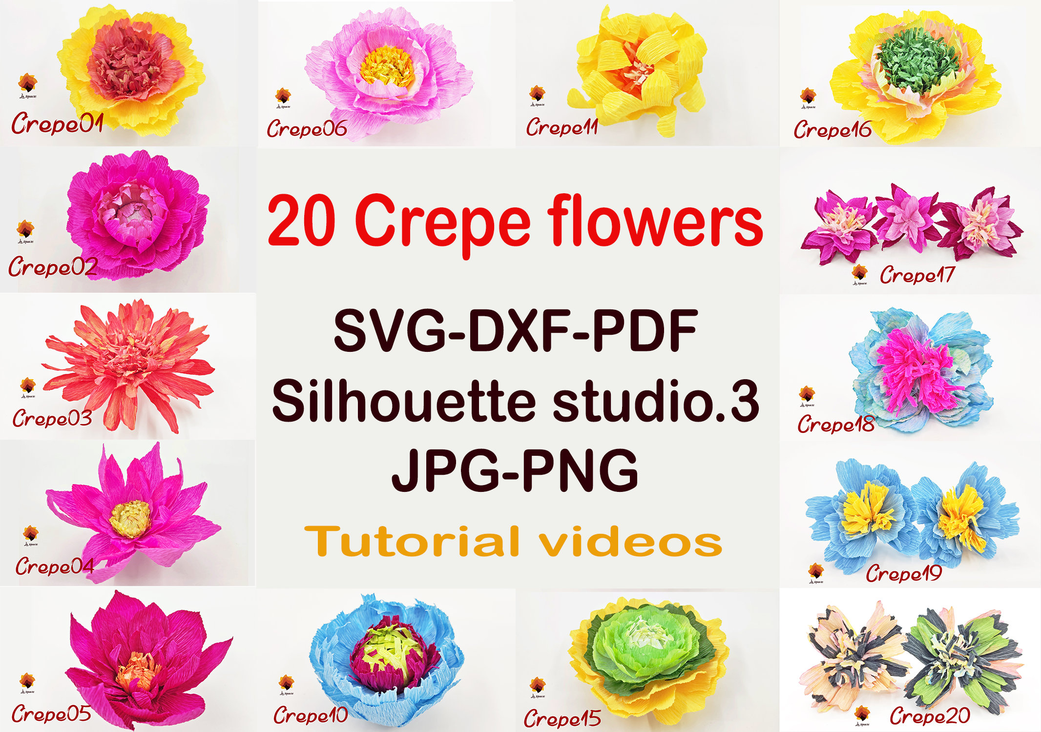 20 Crepe Paper Flower Templates, Crepe Flower SVG, Crepe Daisy, Crepe ...