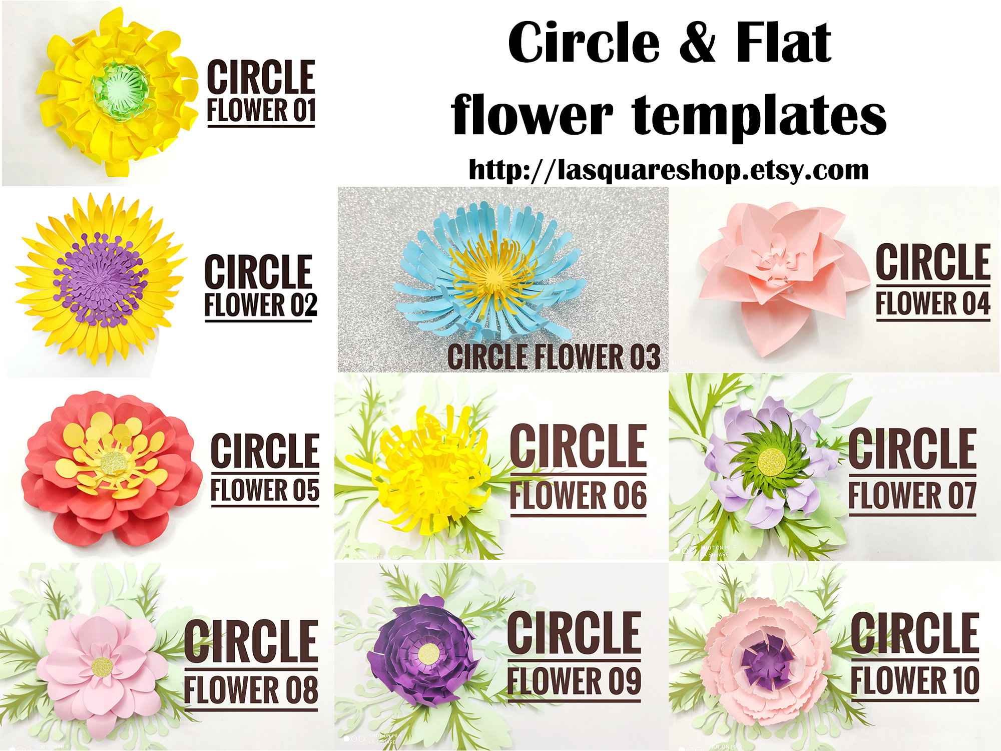 40 Circle Paper Flowers SVG, Flower Templates, Flower Printable PDF ...