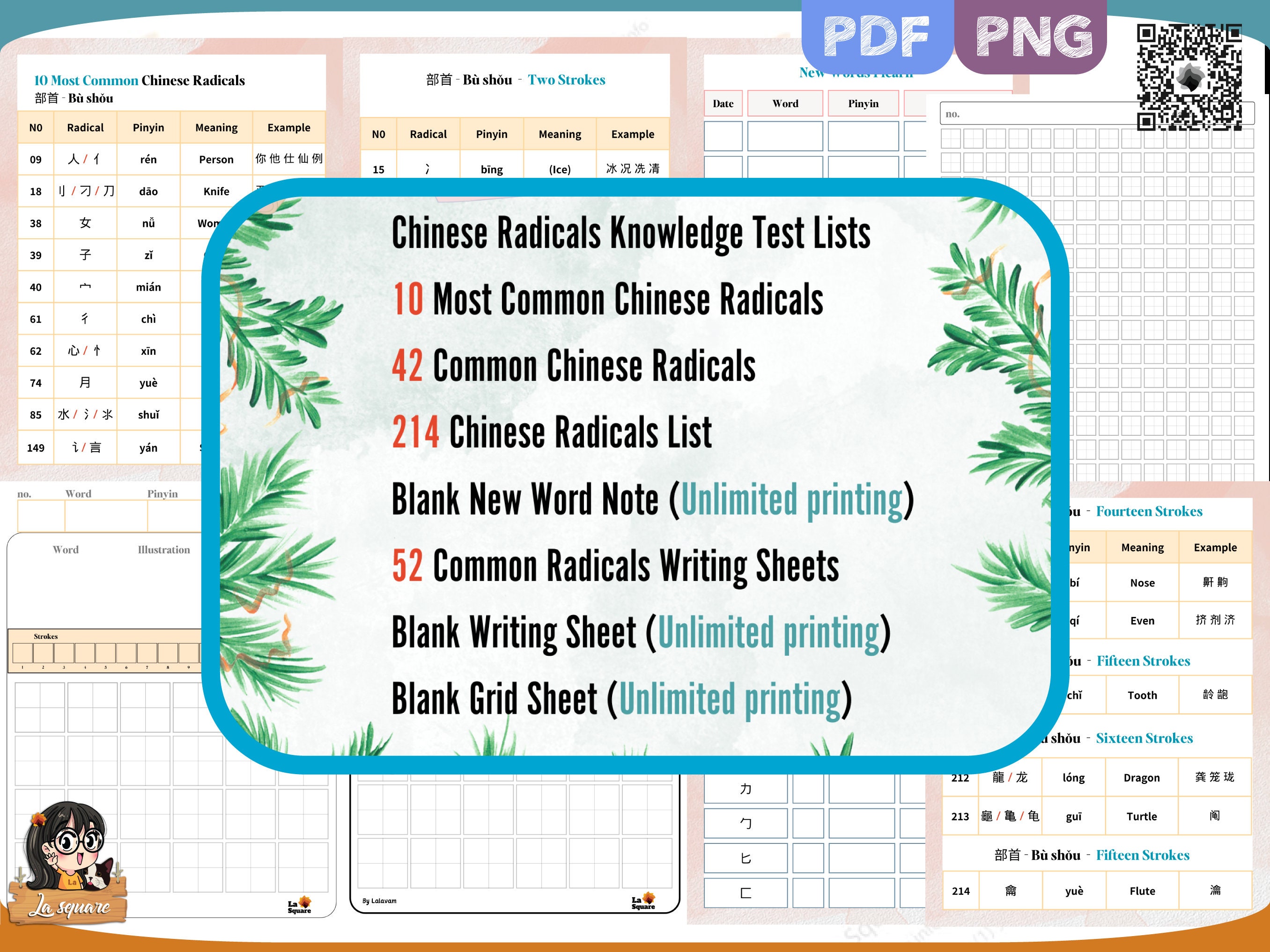 214 Simplified Chinese Radicals Writing Practice Worksheets (printable ...