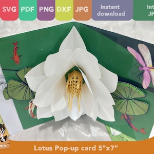 3D Lotus Pop-up Greeting Card, 5x7" Flower Pop-up Card, Printable ...