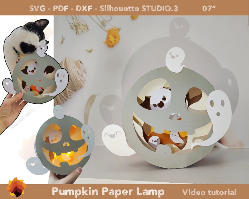 Halloween Pumpkin Paper Lamp Template: Shadow Box SVG DXF (digital ...