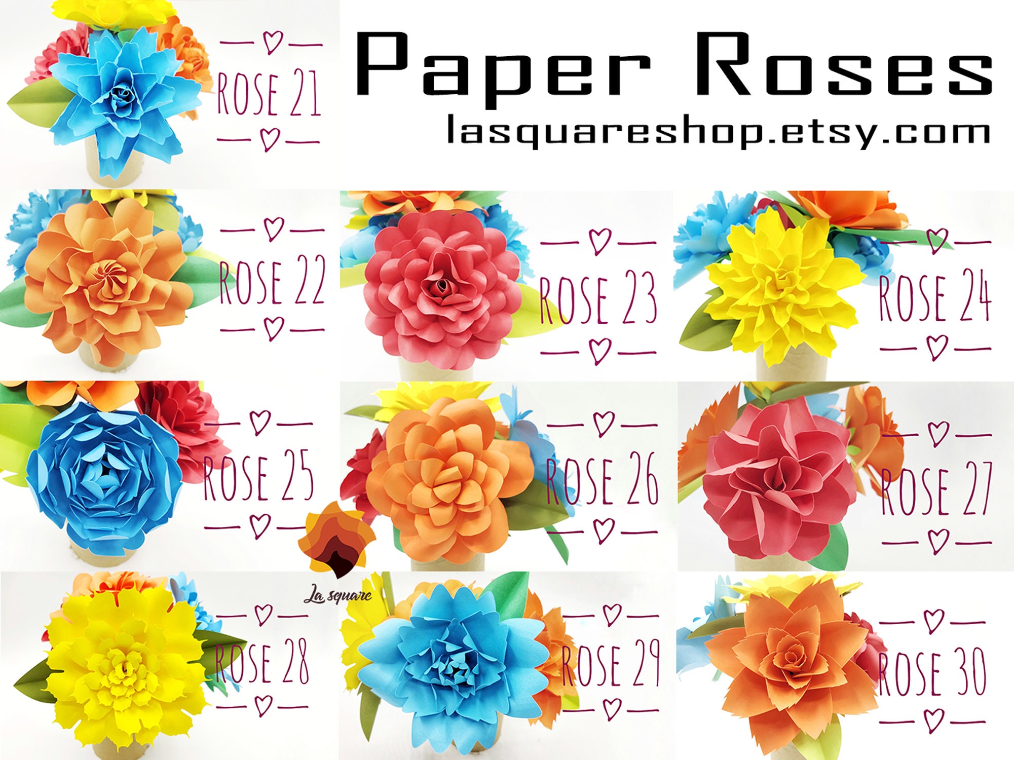 40 Rose Paper Flower Templates, Paper Roses Svg, Paper Flower SVG ...
