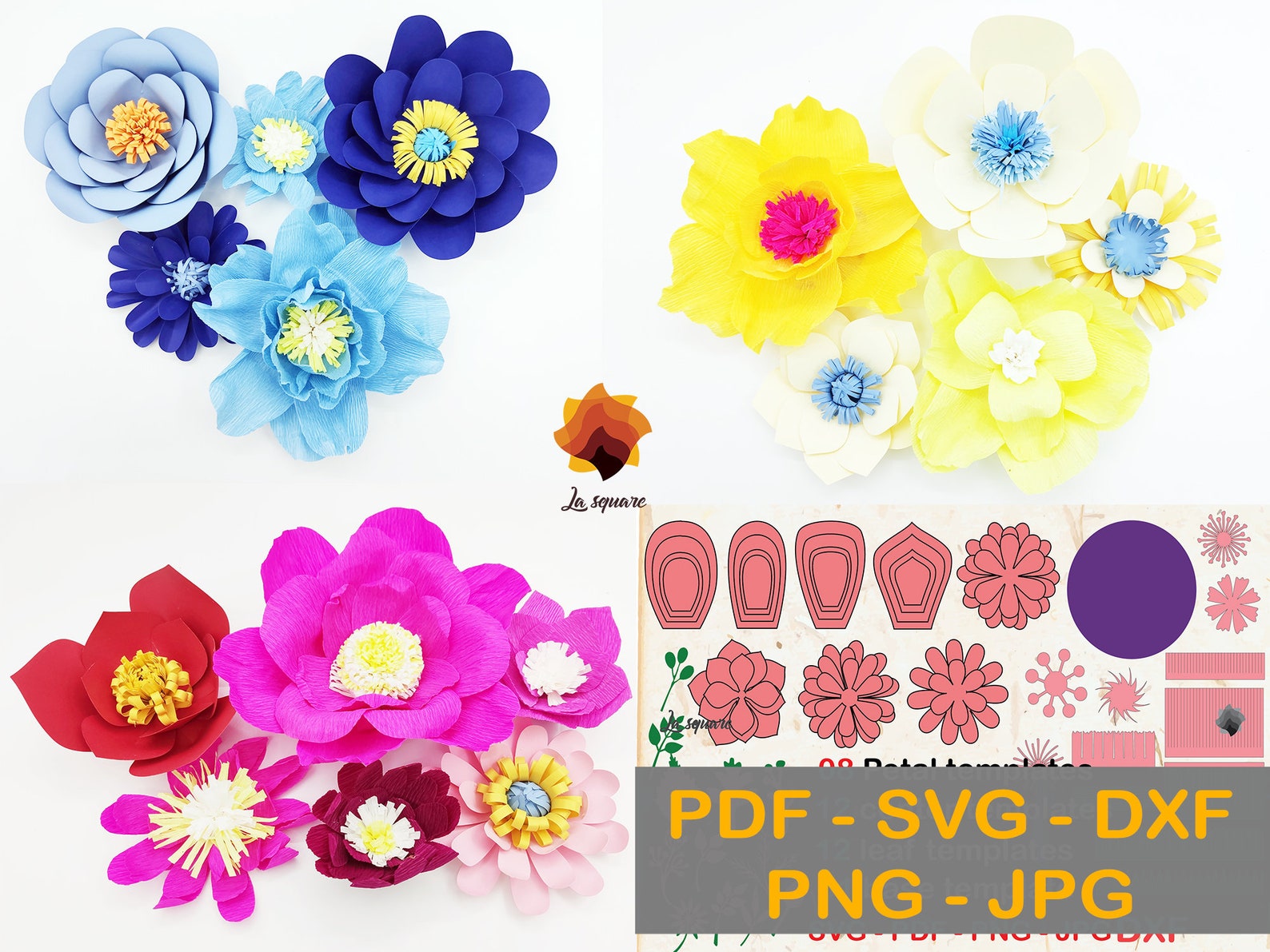 08 Giant Paper Flowers Template SVG PDF DXF Jpg Png Diy Paper Flowers ...