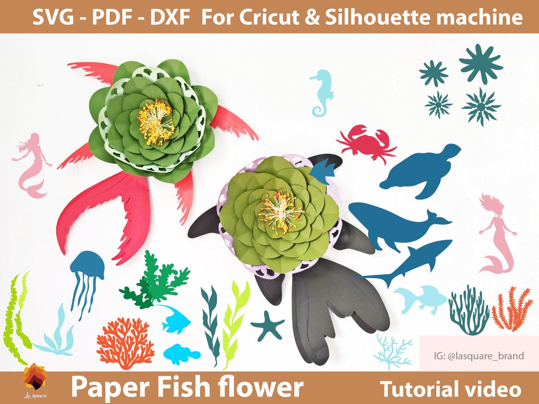 Koi Fish Paper Flower Backdrop Templates, Ocean Silhouettes, Summer ...