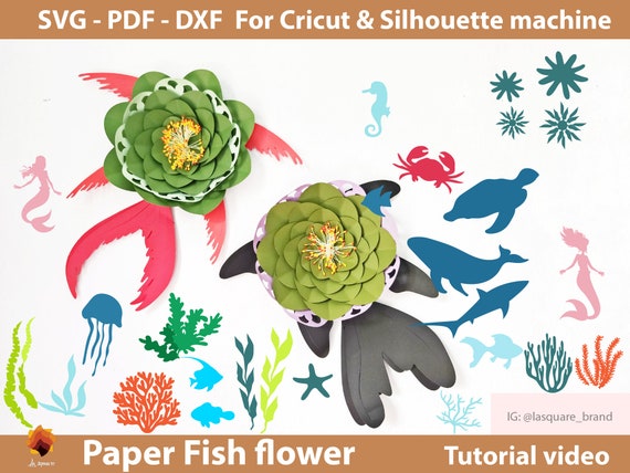 KOI Fish Paper Flower Backdrop Templates Ocean Silhouettes | Etsy