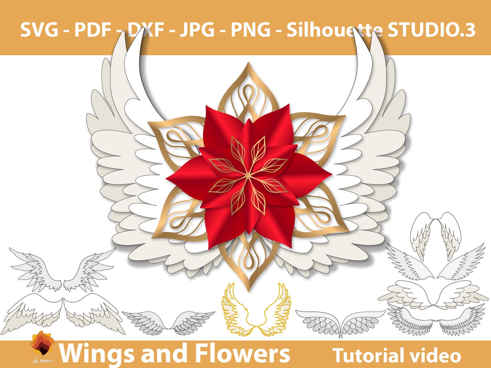 18 Wings 02 Paper Flowers Templates, Christmas Laser Paper Flowers ...