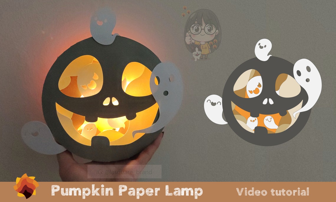 Halloween Pumpkin Paper Lamp Template: Shadow Box SVG DXF (digital ...