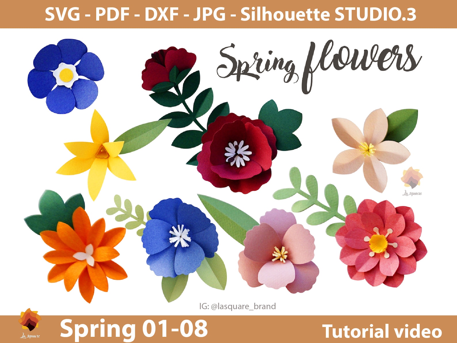 08 SPRING Paper Flowers Template Bundle Flower SVG Small - Etsy