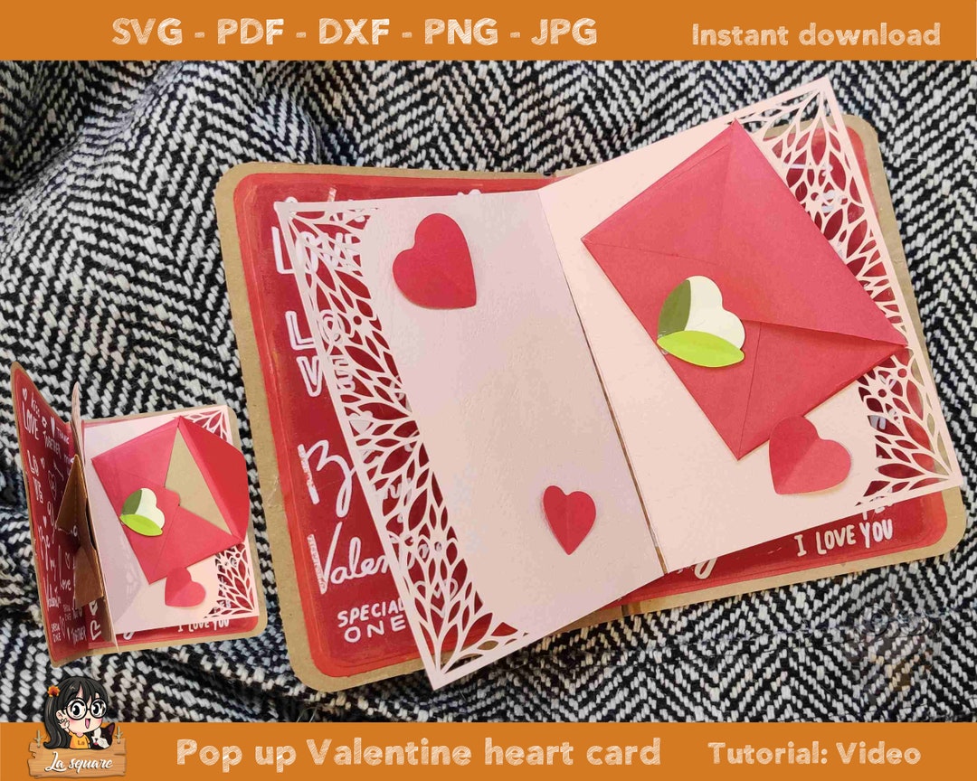 Valentine Heart Pop-up Card Template: 5x7" Flower Design (digital ...