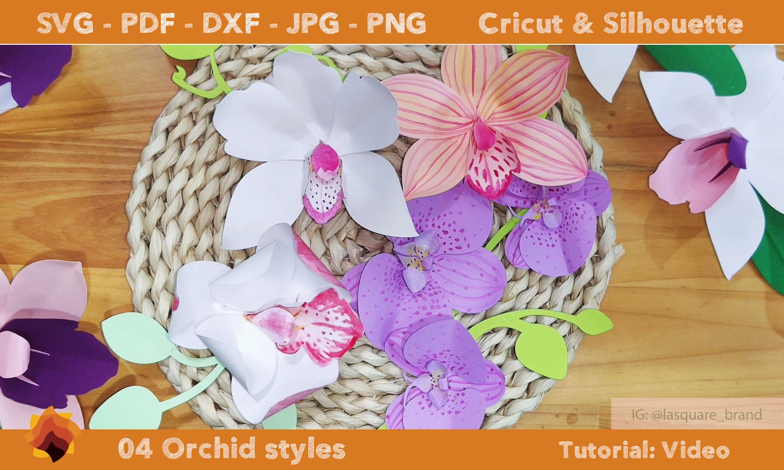 04 Orchids Paper Flowers Templates SVG PDF DXF Jpg Png, Diy Paper ...