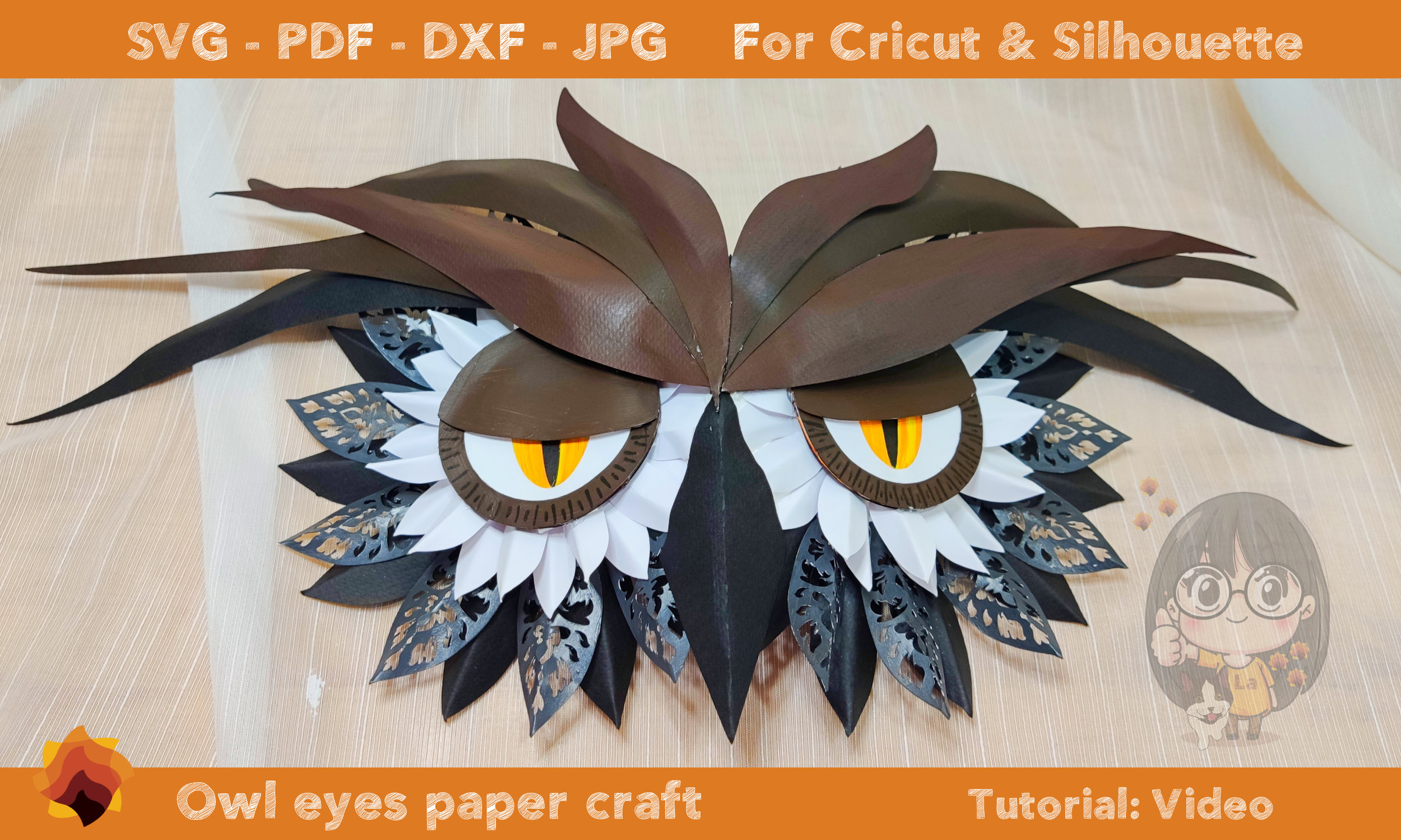 3D Paper-craft Owl Face Eye Template PDF DXF SVG Jpg - 3D Paper Owl ...
